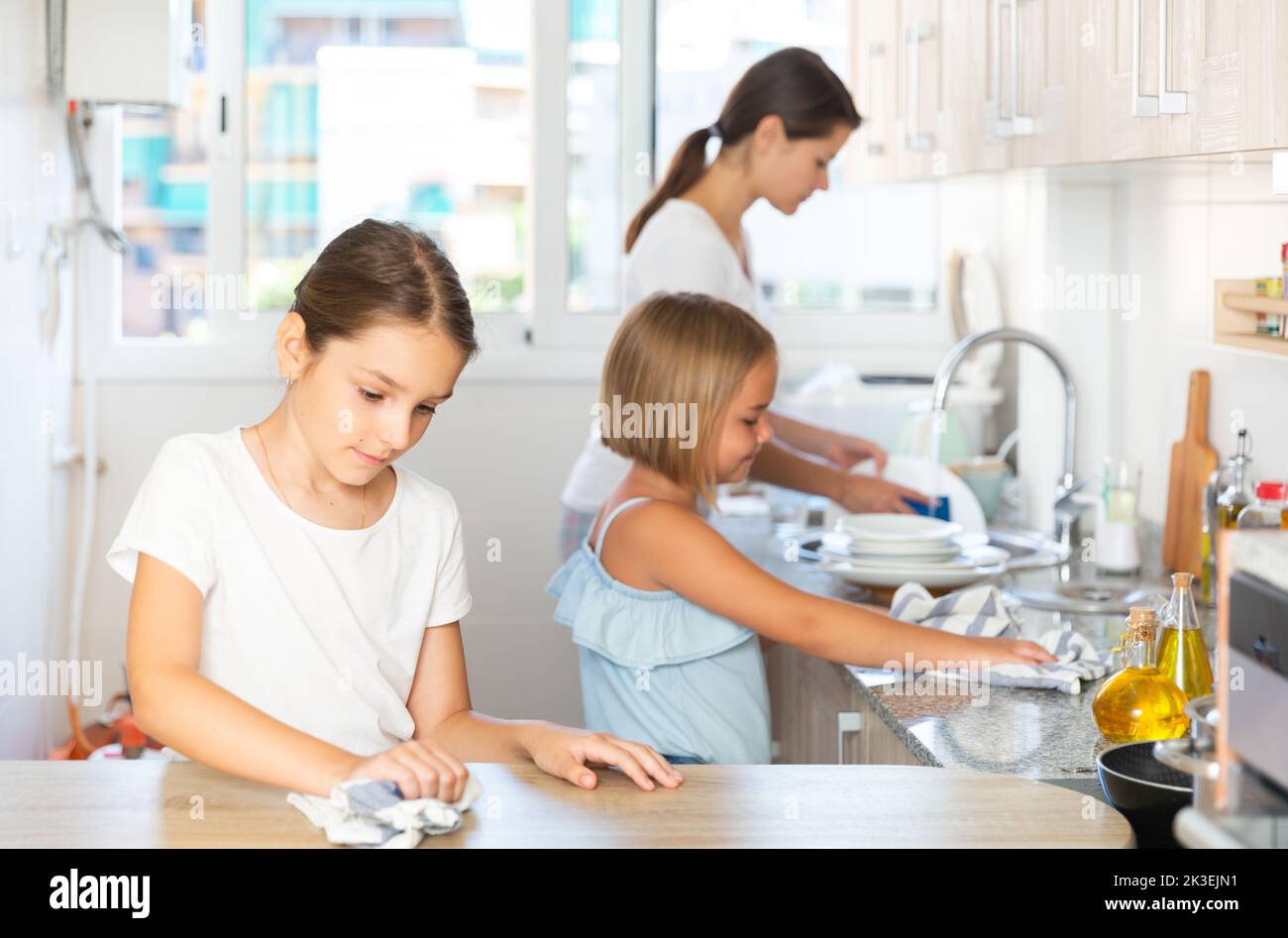 Children cleaning kitchen housekeeping hi-res stock photography and ...