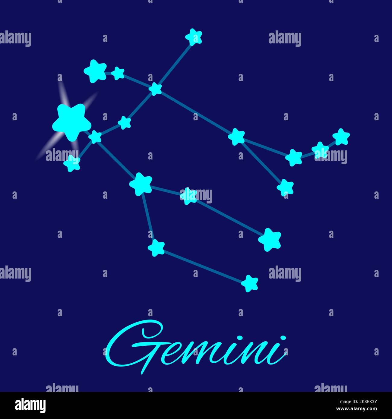 Gemini zodiac sign. Vector illustration with constellations and blue ...
