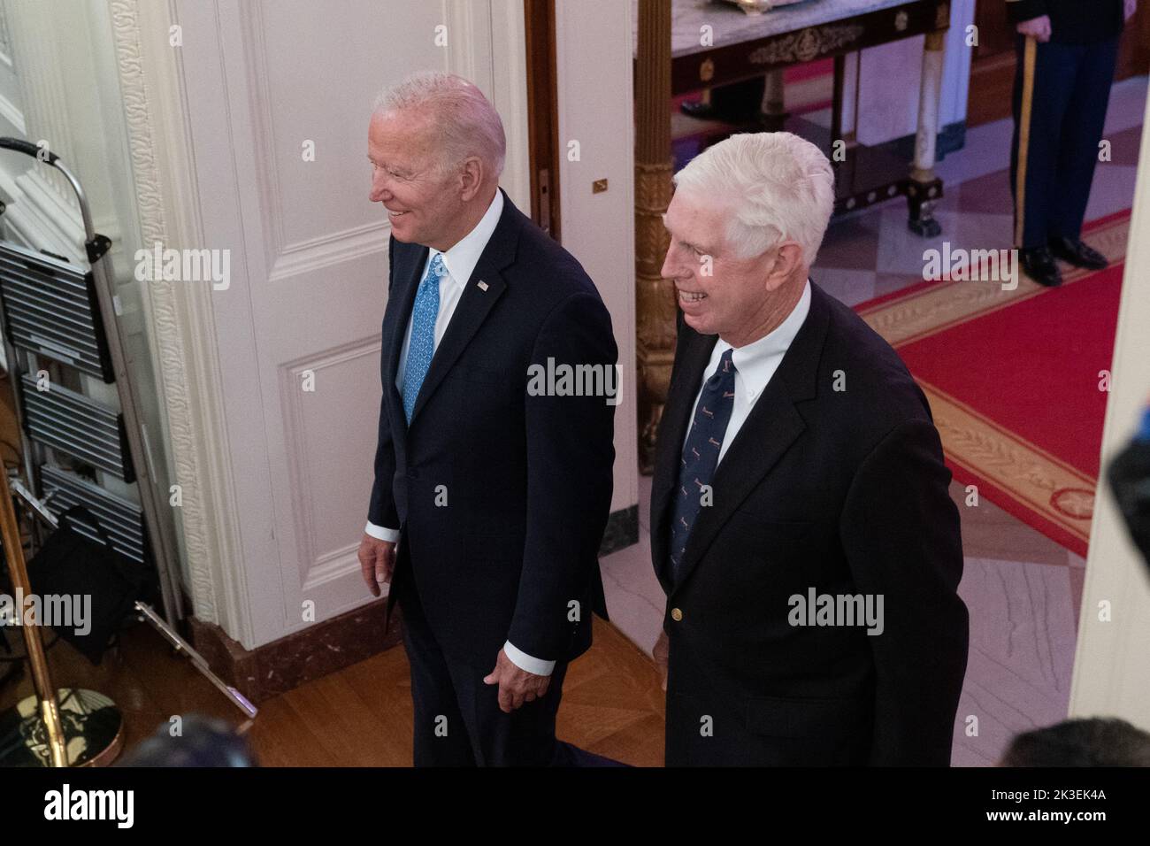 United States President Joe Biden arrives with Terry McGuirk, Chairman ...
