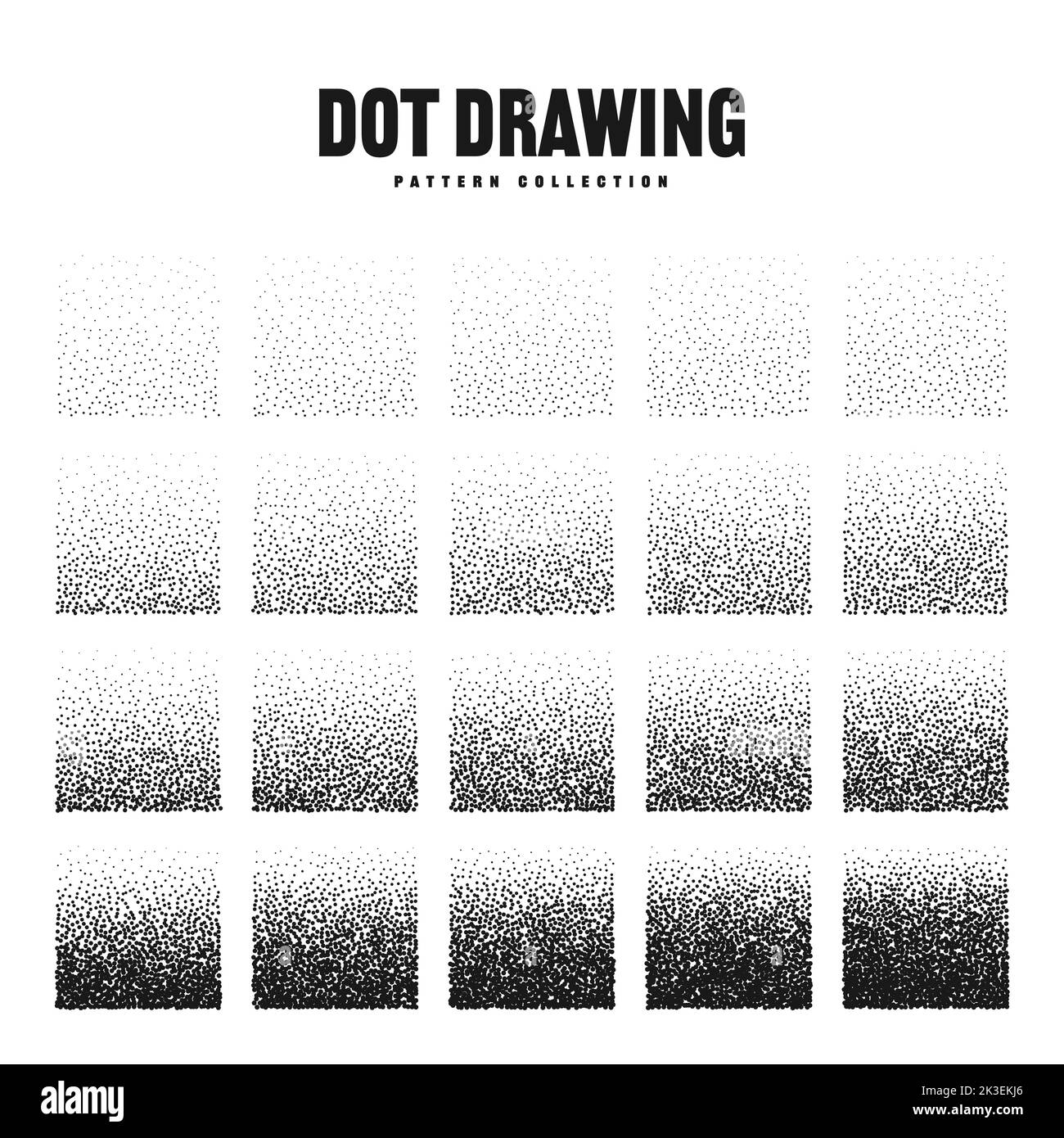 Square shaped dotted objects, stipple elements. Stippling, dotwork ...