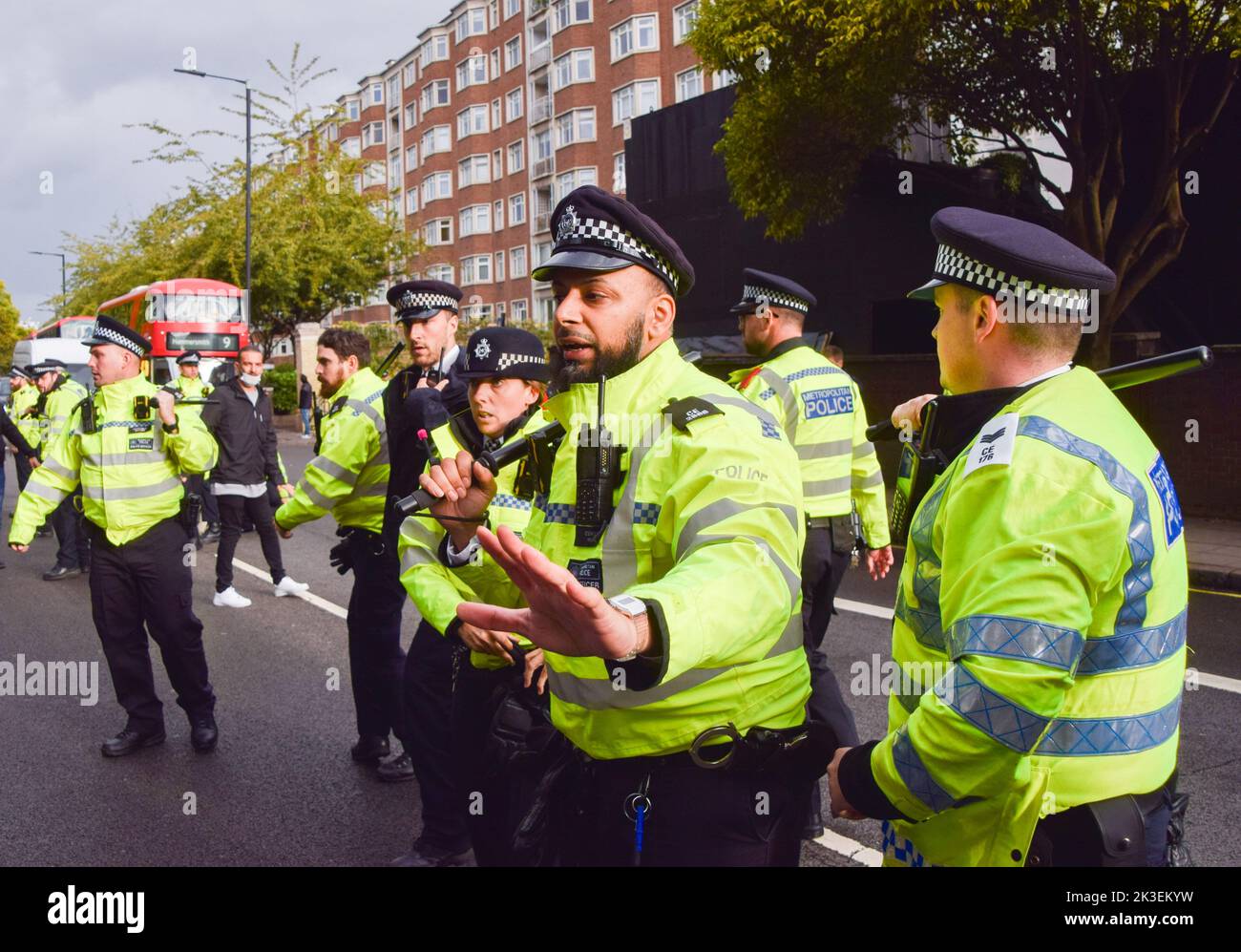 London, England, UK. 26th Sep, 2022. Police officers holding truncheons ...