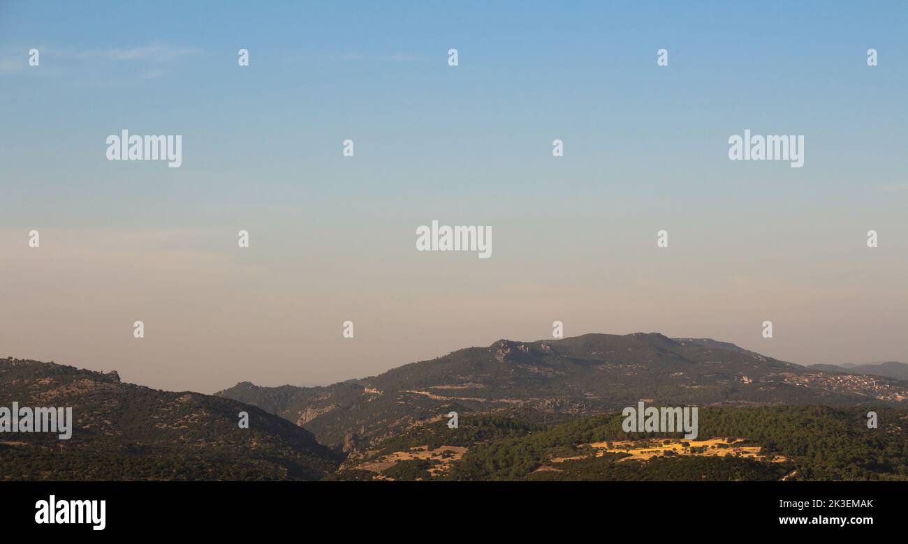View of mountains and forests of Aegean landscape captured in Assos ...