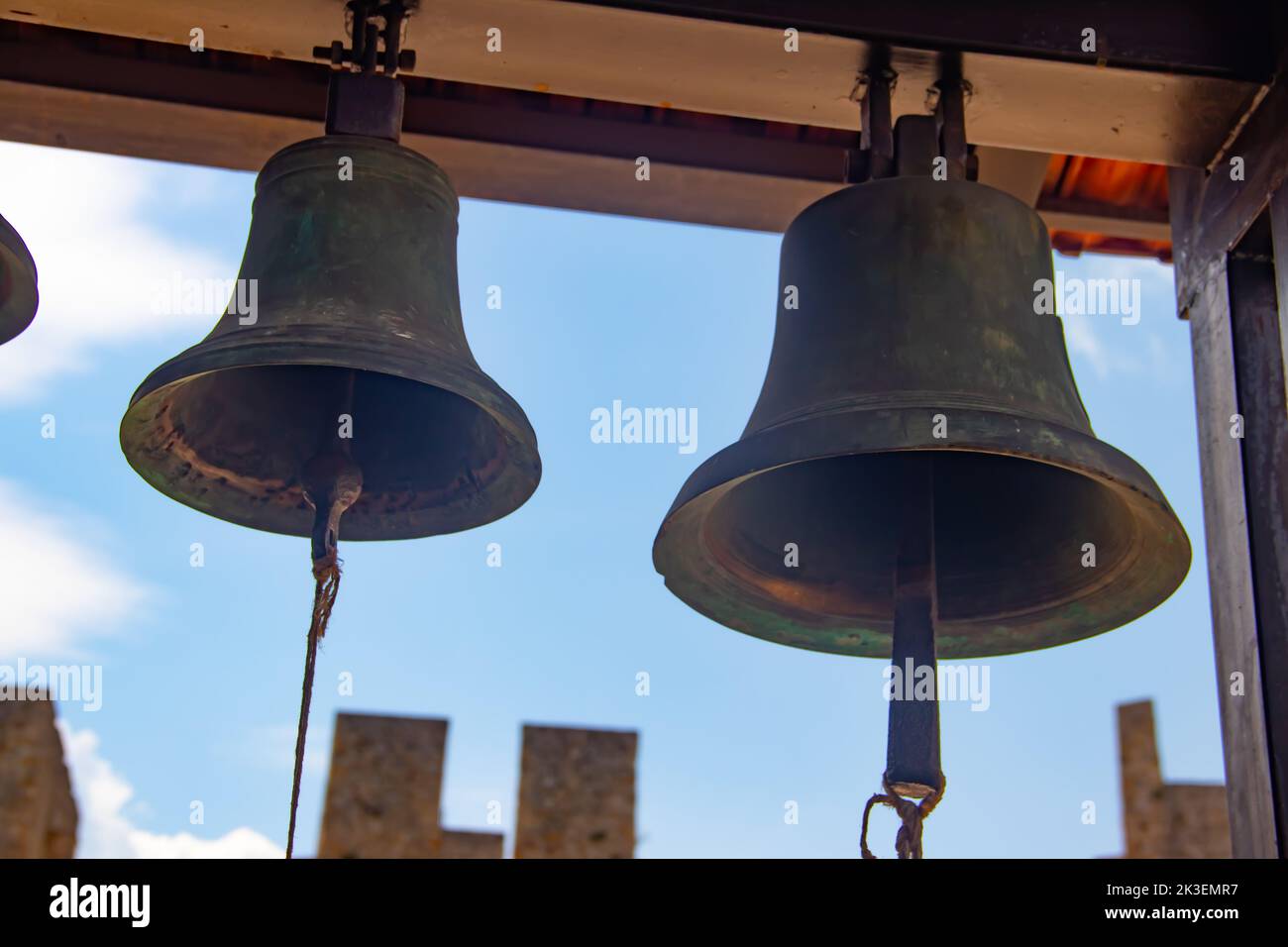 Church ancient bells with Manasija Monastery in background, also known ...