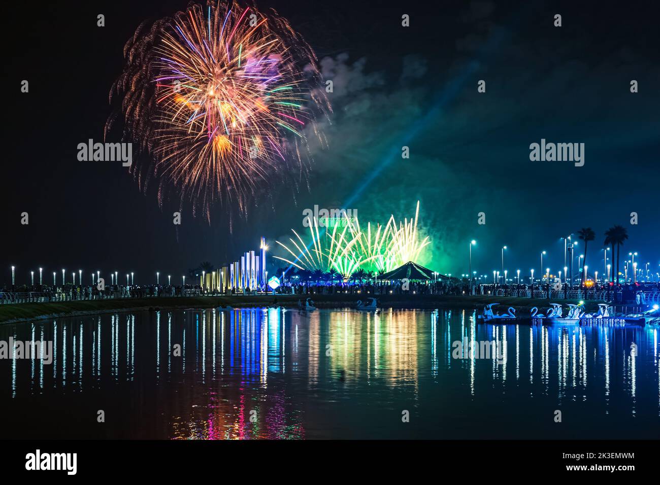 Fireworks at Al Khobar, Saudi Arabia September 23 2022 : National Day Celebration of Kingdom of ...