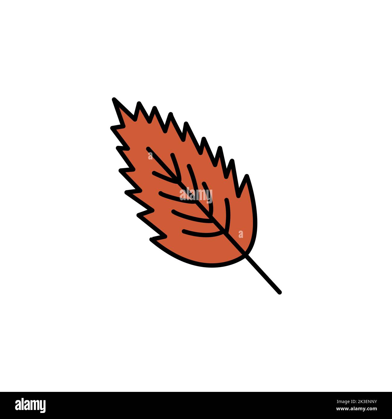 Red leaf doodle. Autumn collection of fallen leaves. Black outline ...