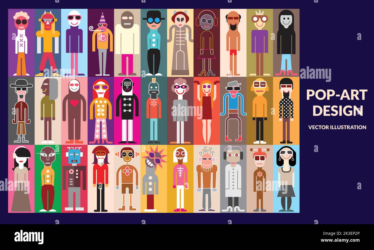 An illustration of a cool pop Art design wallpaper with avatars for NFT ...