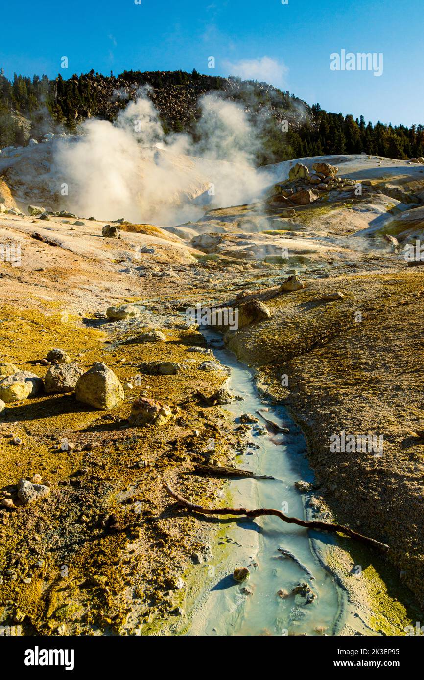 Small stream and steam at Bumpass Hell in Lassen Volcanic National Park ...