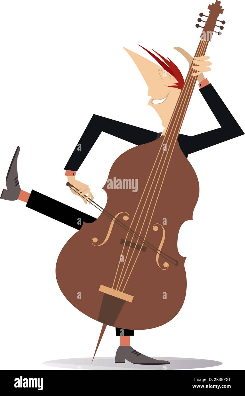 Illustration of smiling cellist. Smiling cellist is playing music with ...