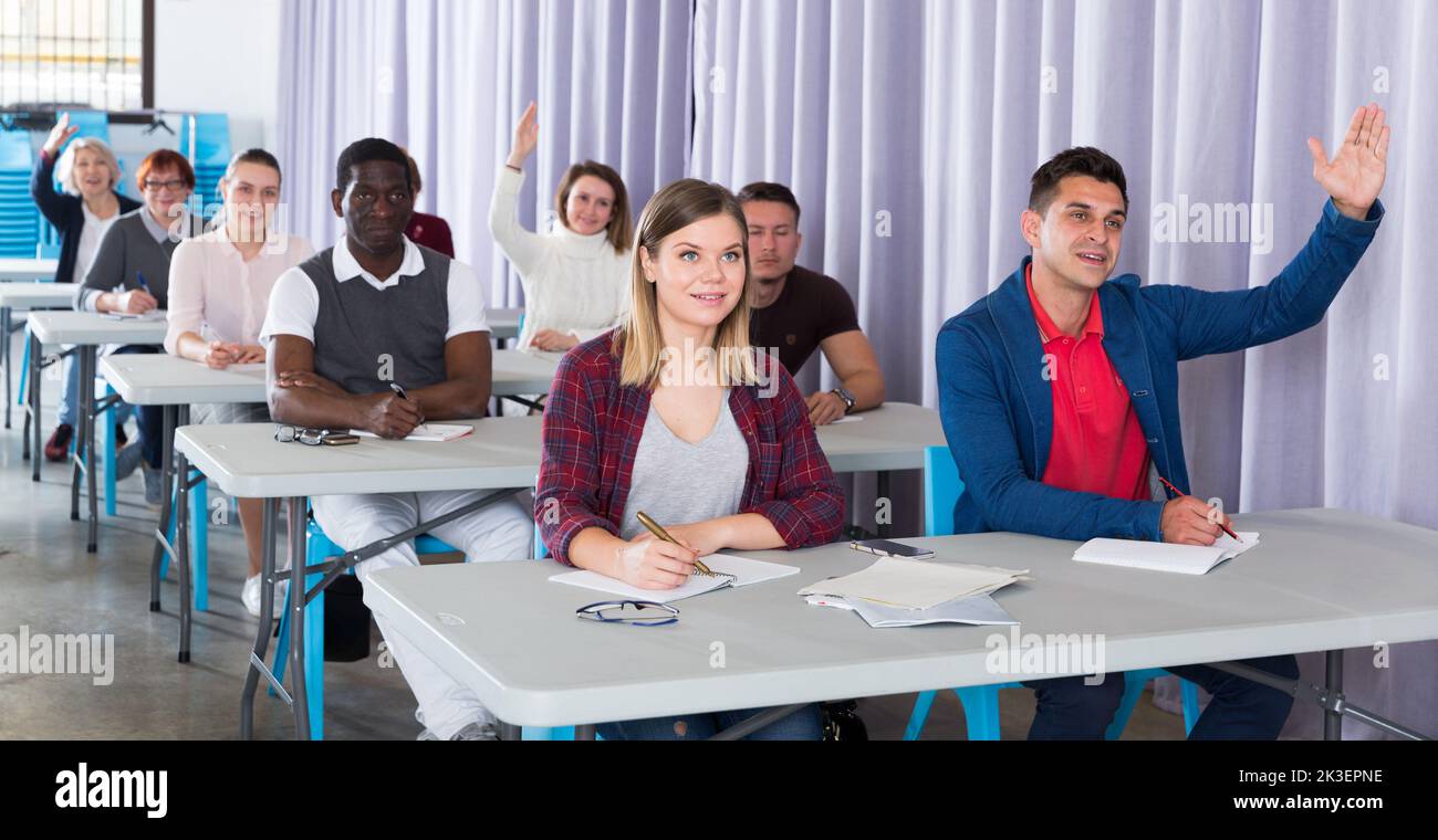 Adult students on training session Stock Photo - Alamy