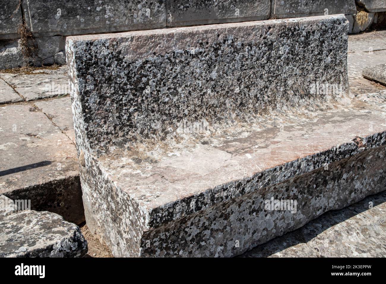 Stone seats of an ancient Greek theater in sunny day Stock Photo - Alamy
