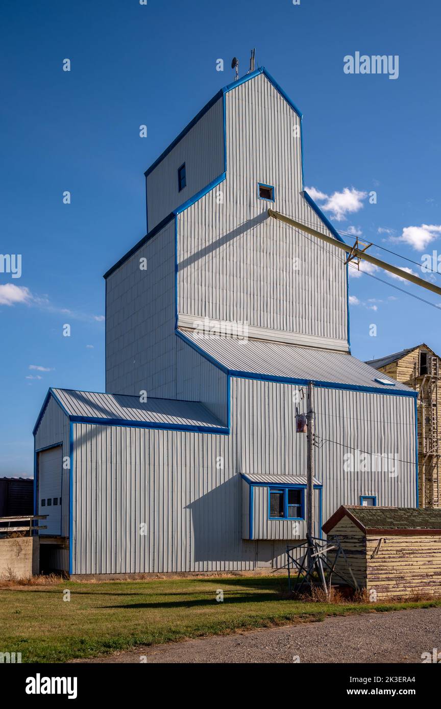 Mossleigh, Alberta - September 17, 2022: Old wooden grain elevators on ...