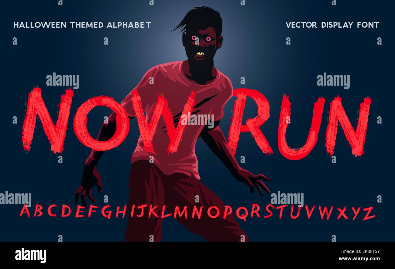 A halloween and horror themed display alphabet vector font in blood red ...