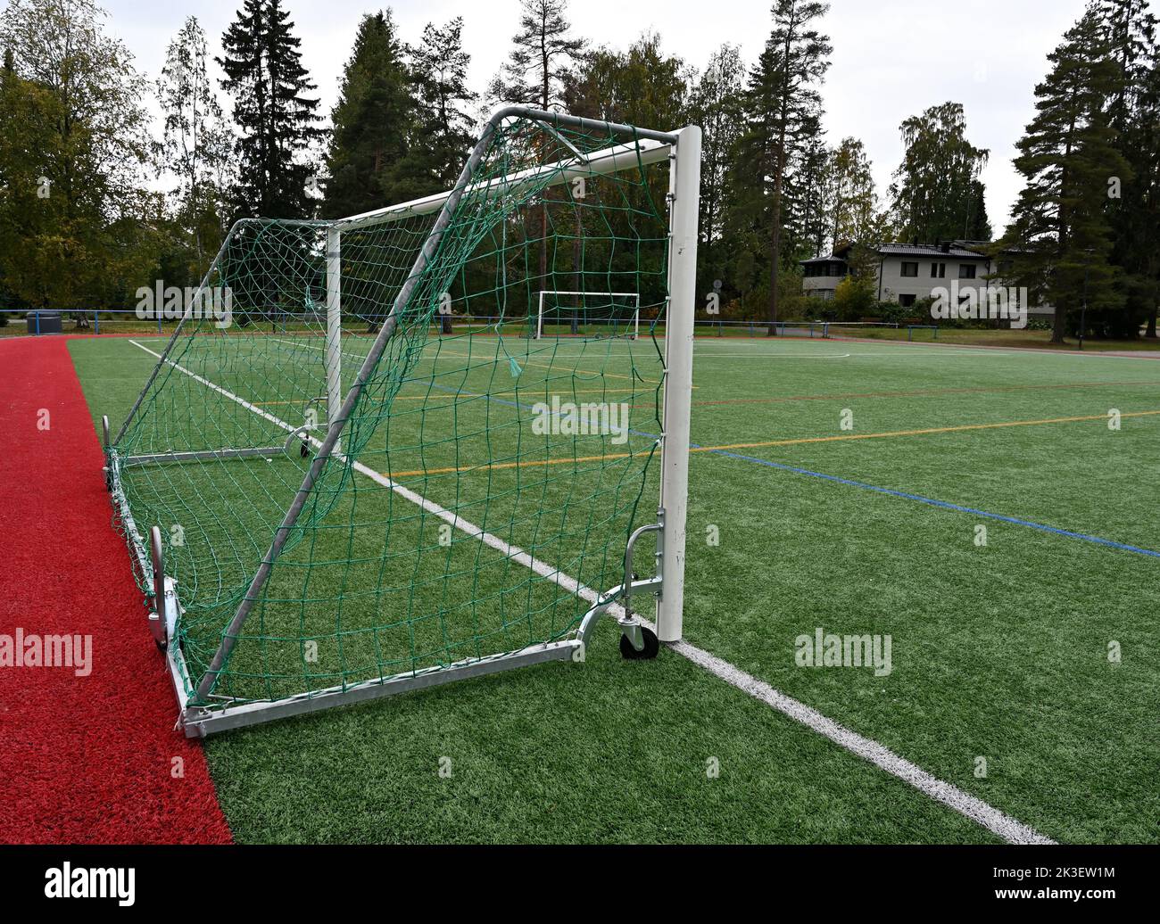 soccerl goal on wheels in a stadium with artificial turf Stock Photo ...