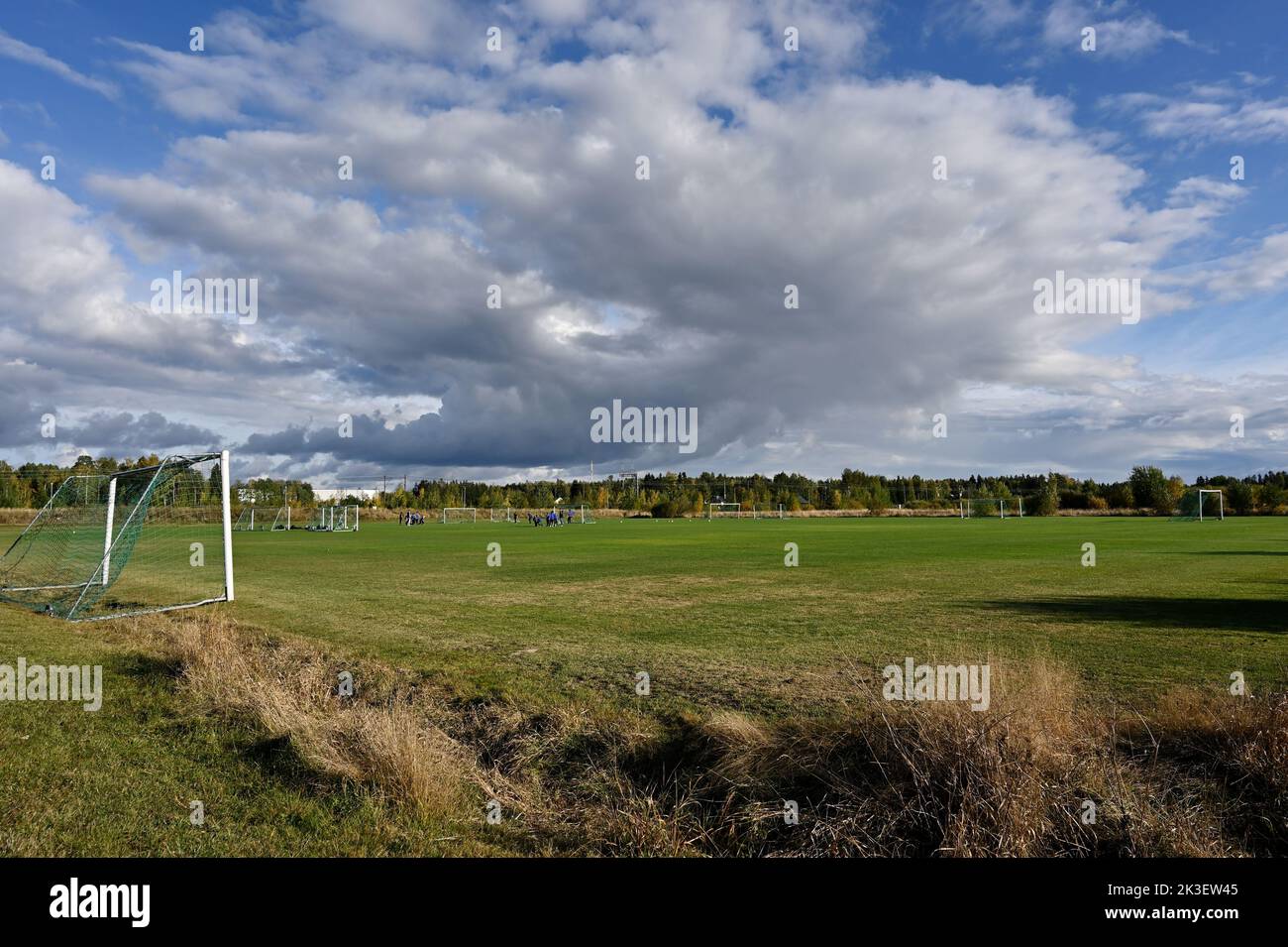 soccer goal and soccer training field outside the town Stock Photo - Alamy