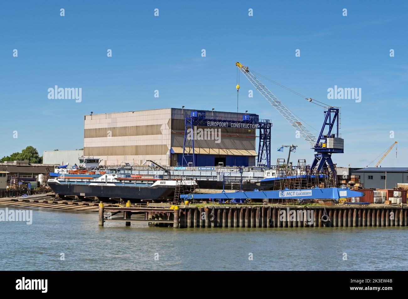 Rotterdan, Netherlands - August 2022: Industrial barge in a shipyard ...