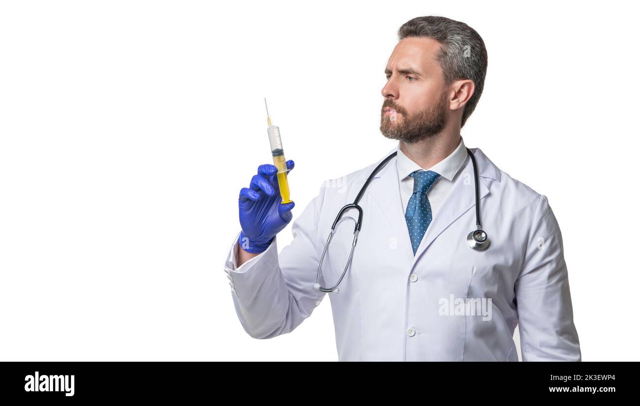 plastic surgeon hold syringe isolated on white. syringe for plastic ...