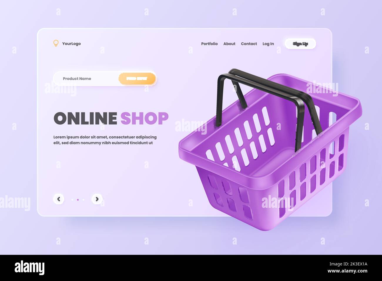 3d online shop basket. Floating purple shopping cart for marketing ...