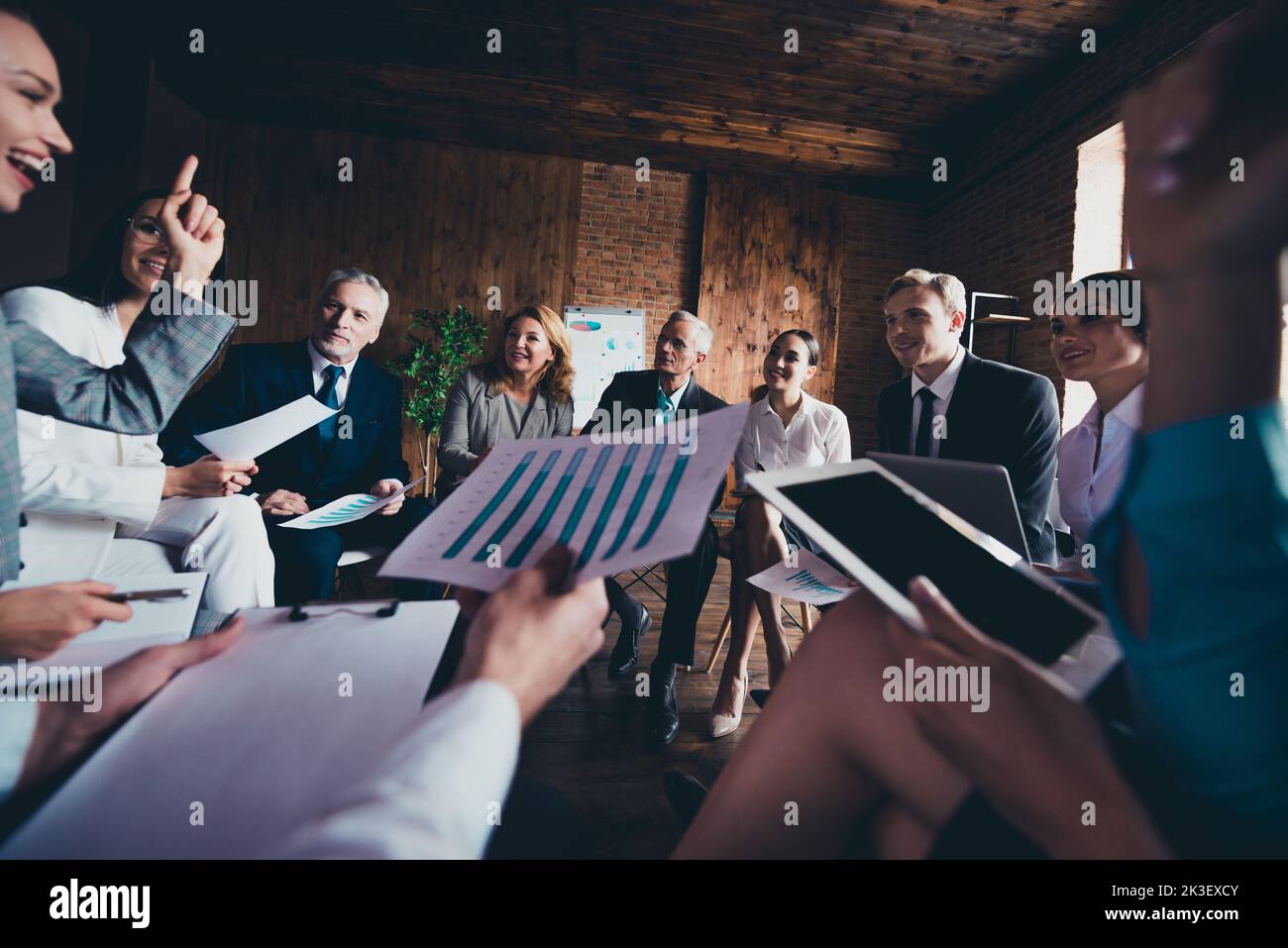 Photo of audience business people sitchairs communicate speak annual ...