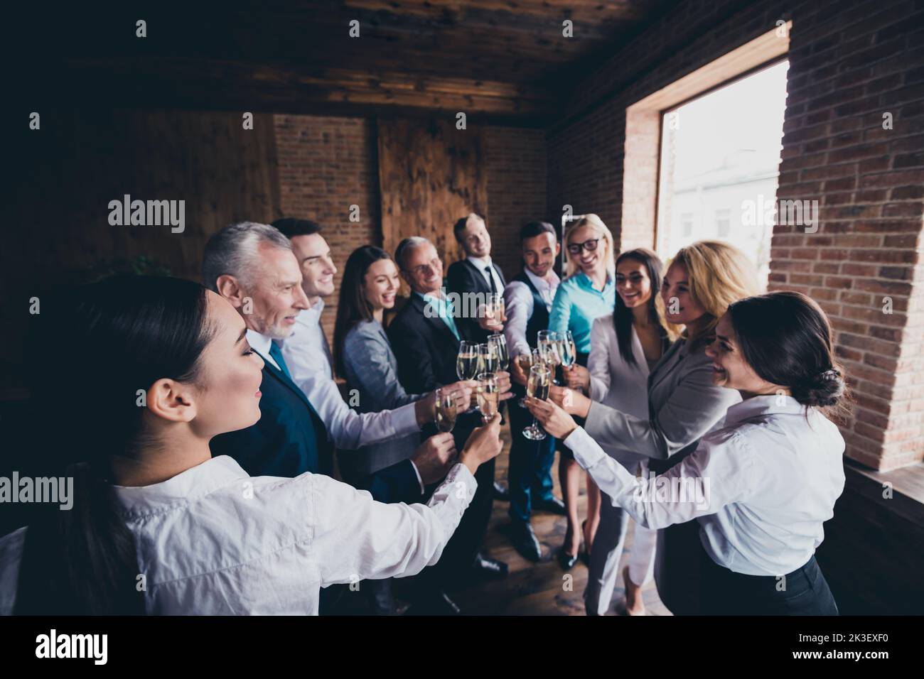 Portrait of attractive cheerful people ceo boss chief gathering ...