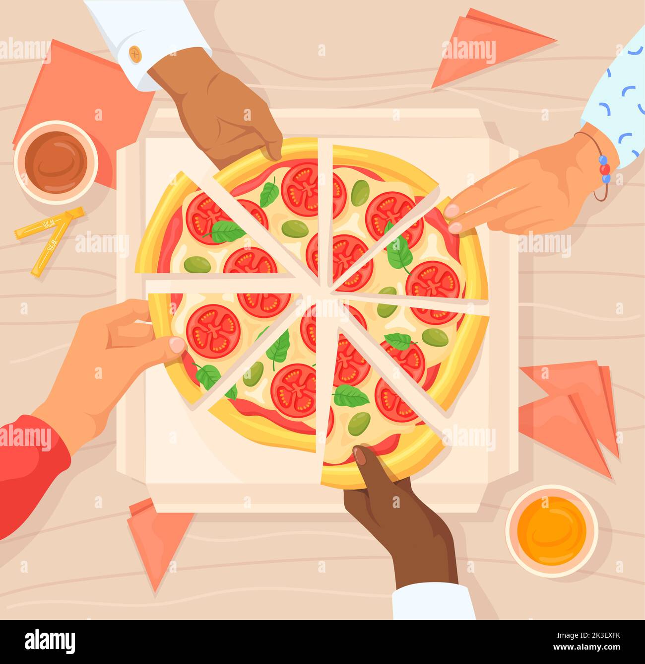 Group colleagues eating healthy lunch Stock Vector Images - Alamy