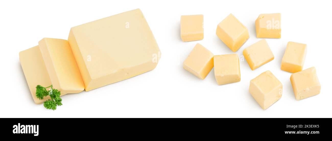 butter isolated on white background with full depth of field. Top view ...