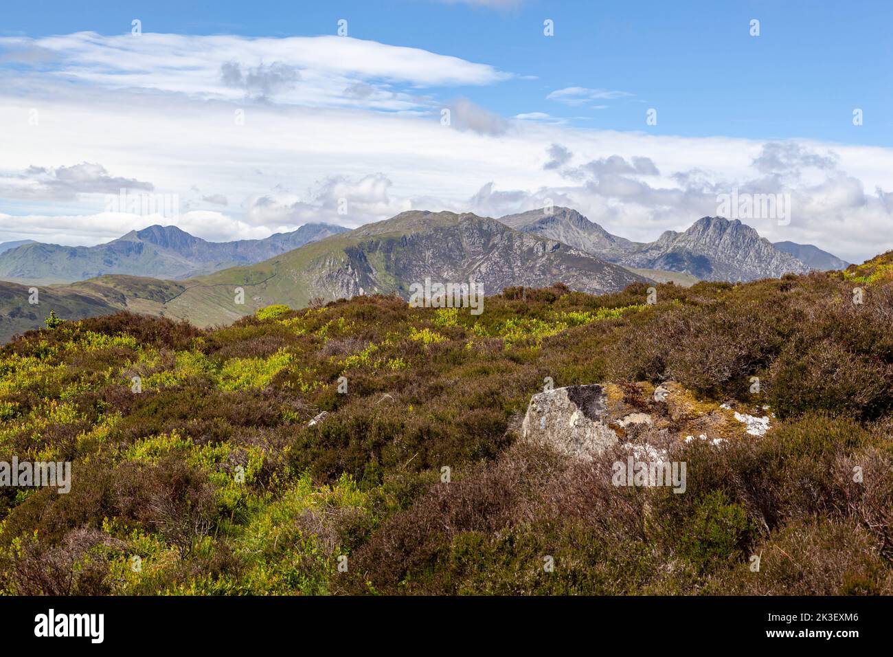 Tryfan and the Glyderau viewed from Craig Wen, part of the mountain ...