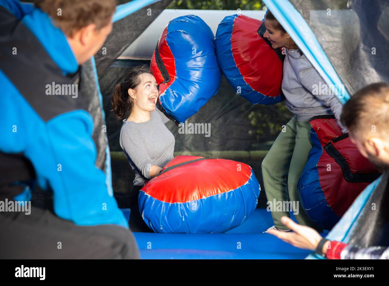Women boxing on inflatable ring Stock Photo - Alamy