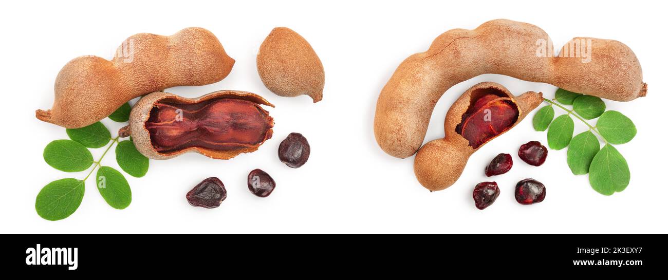 Tamarind fruit with leaf and seed isolated on white background, Top ...