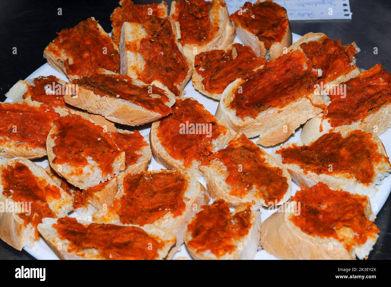 Menorcan sobrasada starter in pieces of bread Stock Photo - Alamy