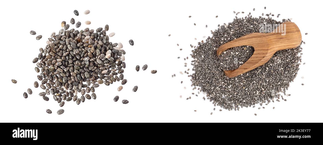 Chia seeds isolated on white background with full depth of field. Top ...