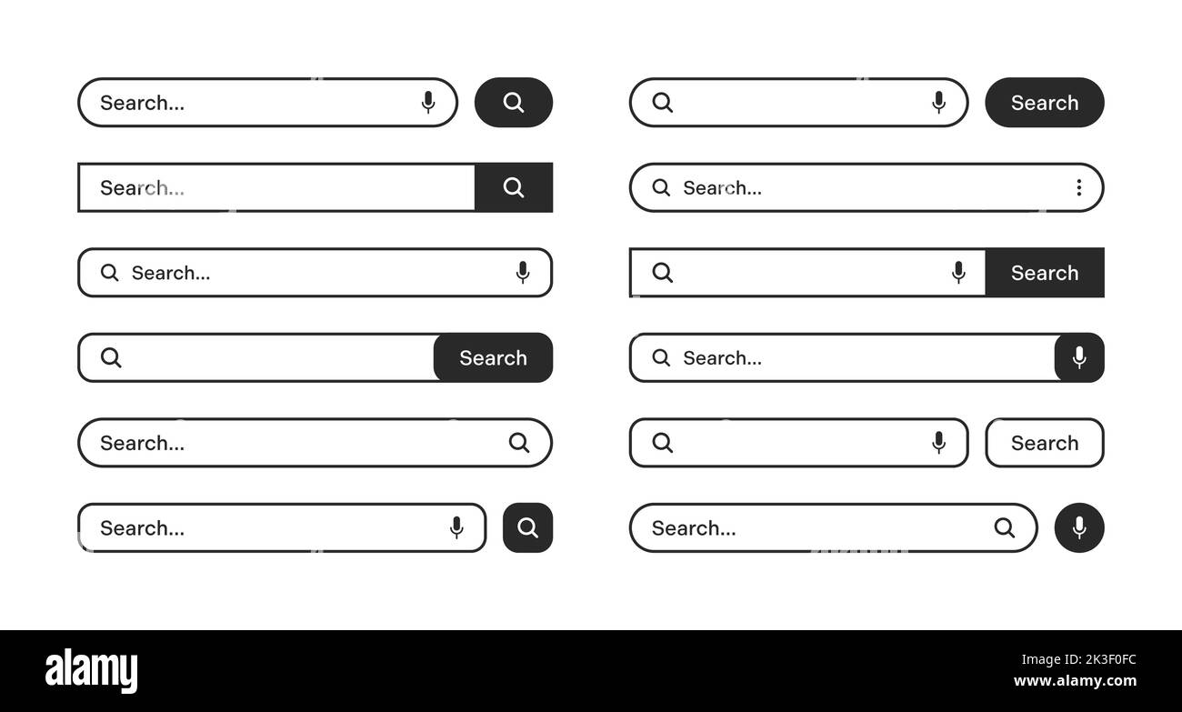 Various search bars with outline border. Internet browser engine with ...