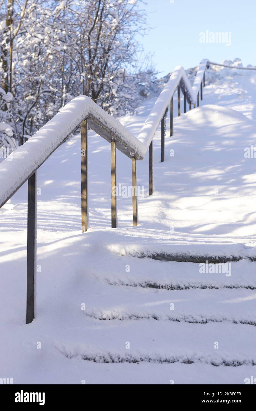 Winter stair covered in Snow Stock Photo - Alamy