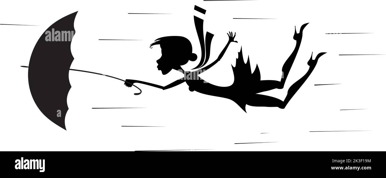 Windy weather, young woman and umbrella. Pretty young woman with a ...