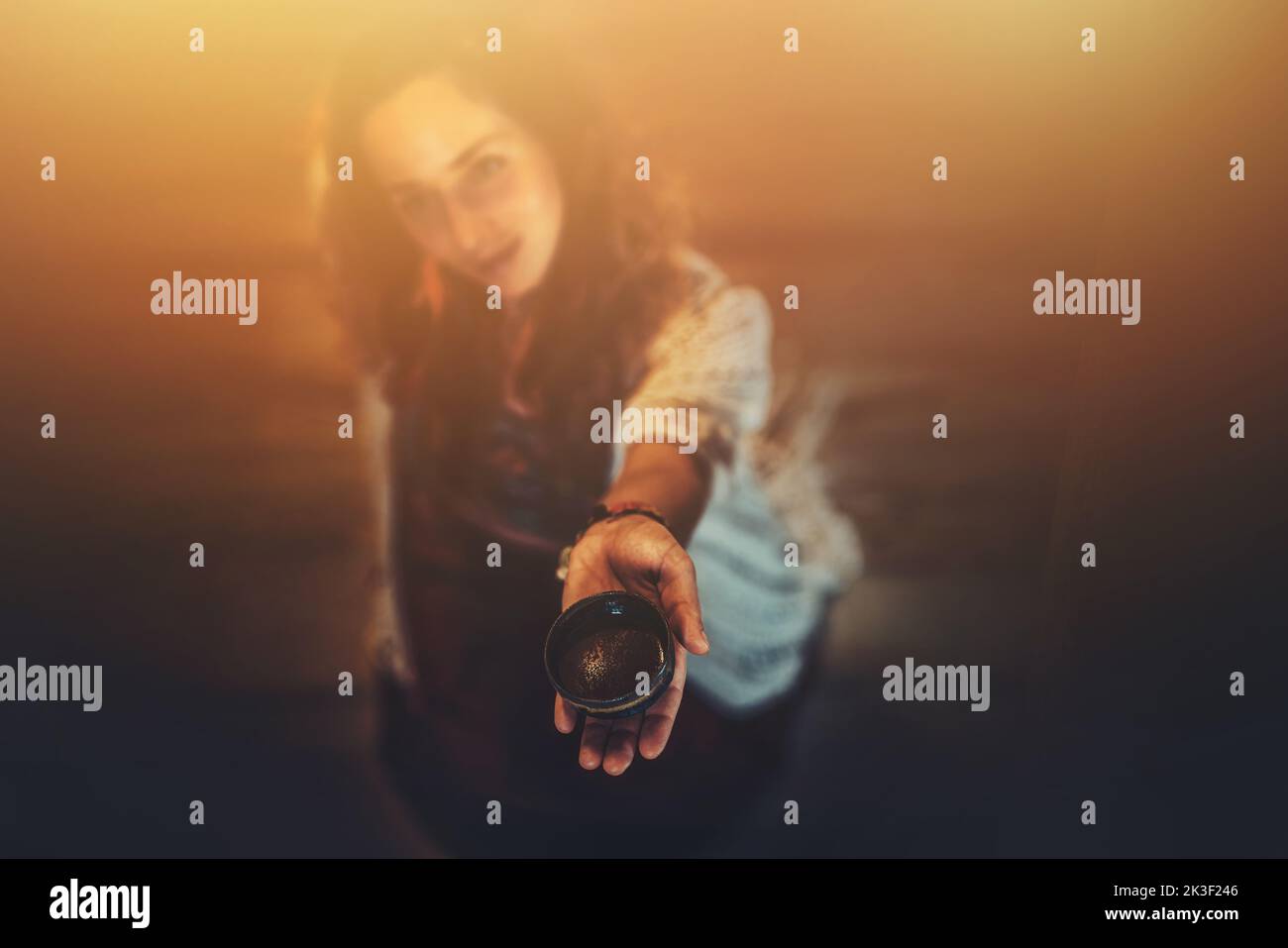 Cacao ceremony, heart opening medicine. Ceremony space. Cacao cup in ...