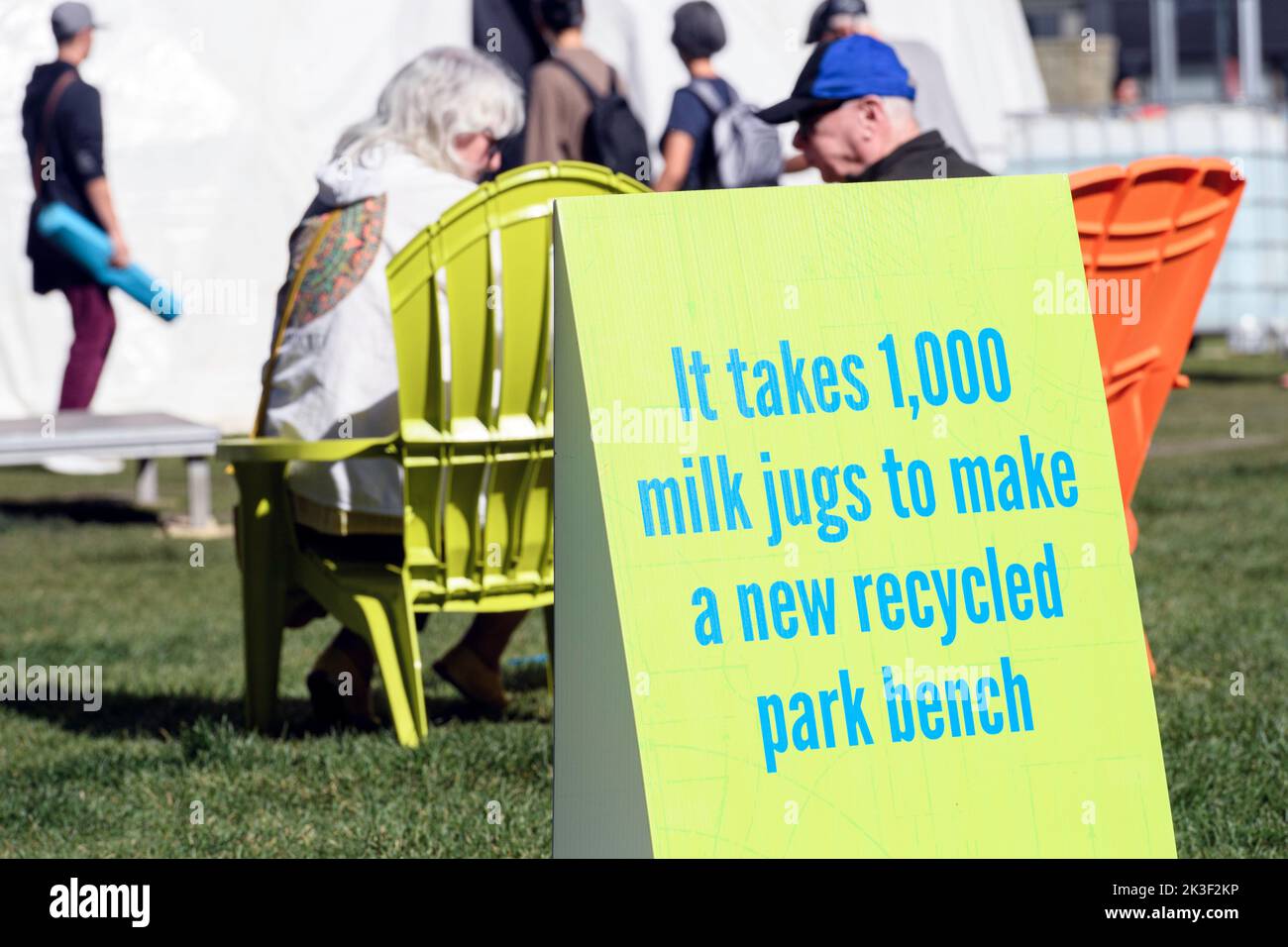 An information sign displaying recycling knowlege regarding plastic ...