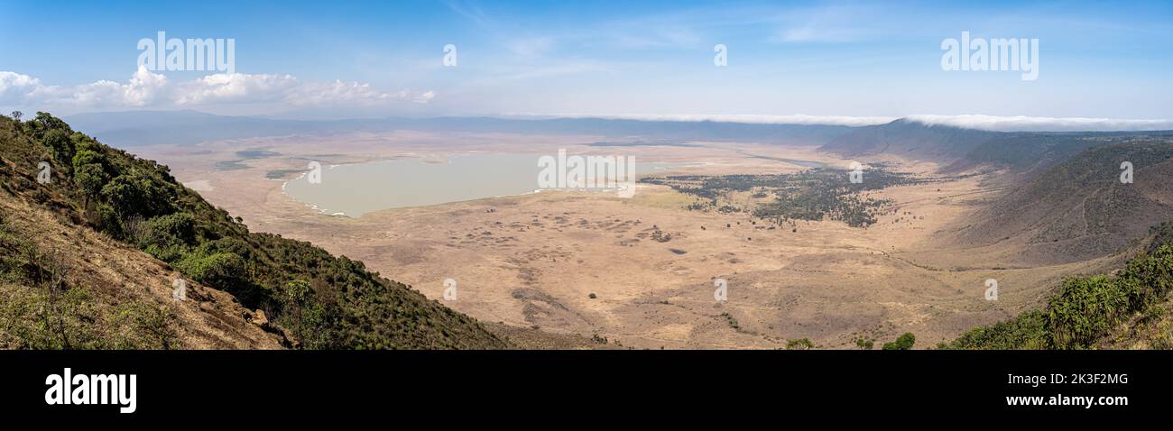 Panoramic view of the Ngorongoro Conservation Area on a clear day from ...
