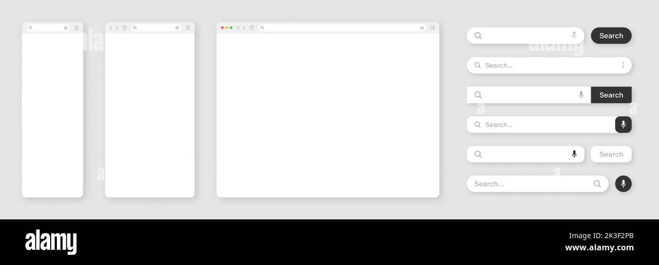 Blank internet browser window with various search bar templates. Web ...