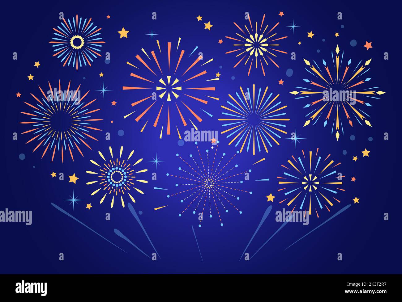 Night exploding firework. Color fireworks diwali celebration show in ...