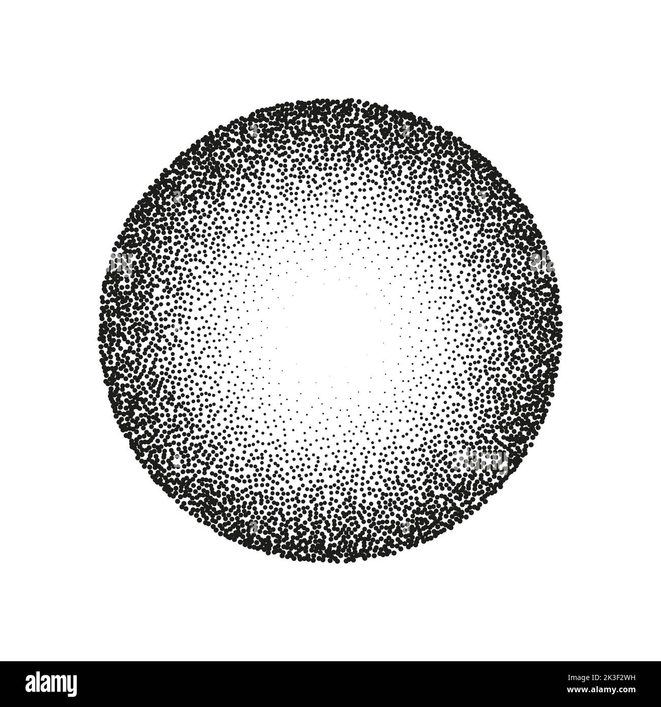 Round shaped dotted object, stipple elements. Fading gradient ...
