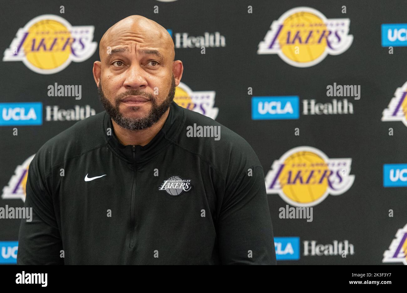 Los Angeles, USA. 26th Sep, 2022. Coach Darvin Ham speaks at a press ...