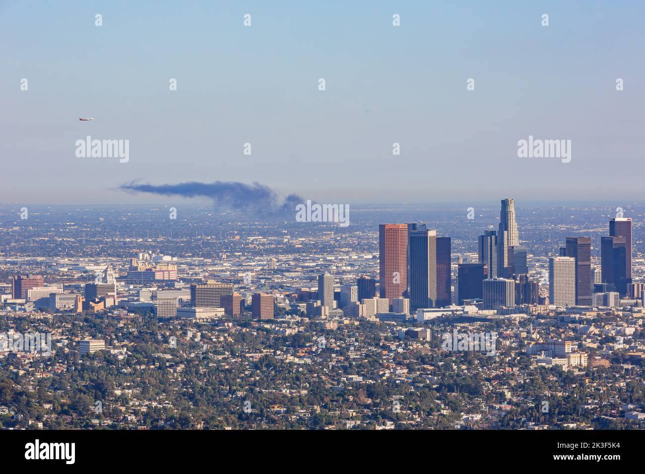 Sunny view of the Los Angeles cityscape skyline at California Stock ...