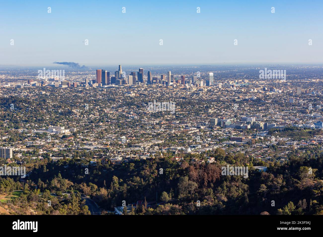 Sunny view of the Los Angeles cityscape skyline at California Stock ...