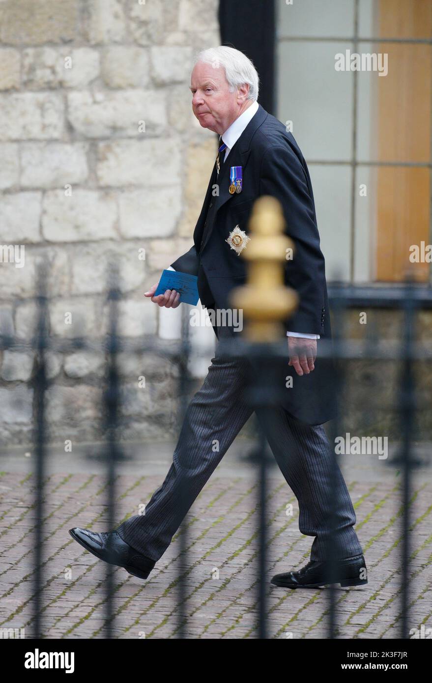 Lord Janvrin arrives at the State Funeral of Queen Elizabeth II, held ...