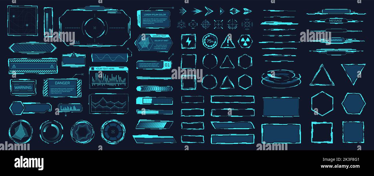 Scifi elements. Hud screen futuristic science, mega tech hologram frame ...