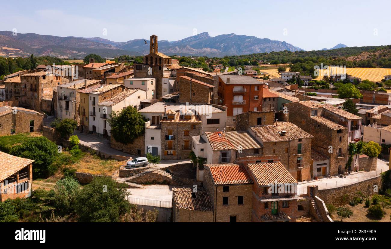 Drone photo of Figuerola d'Orcau, Pallars Jussa, Catalonia, Spain Stock ...