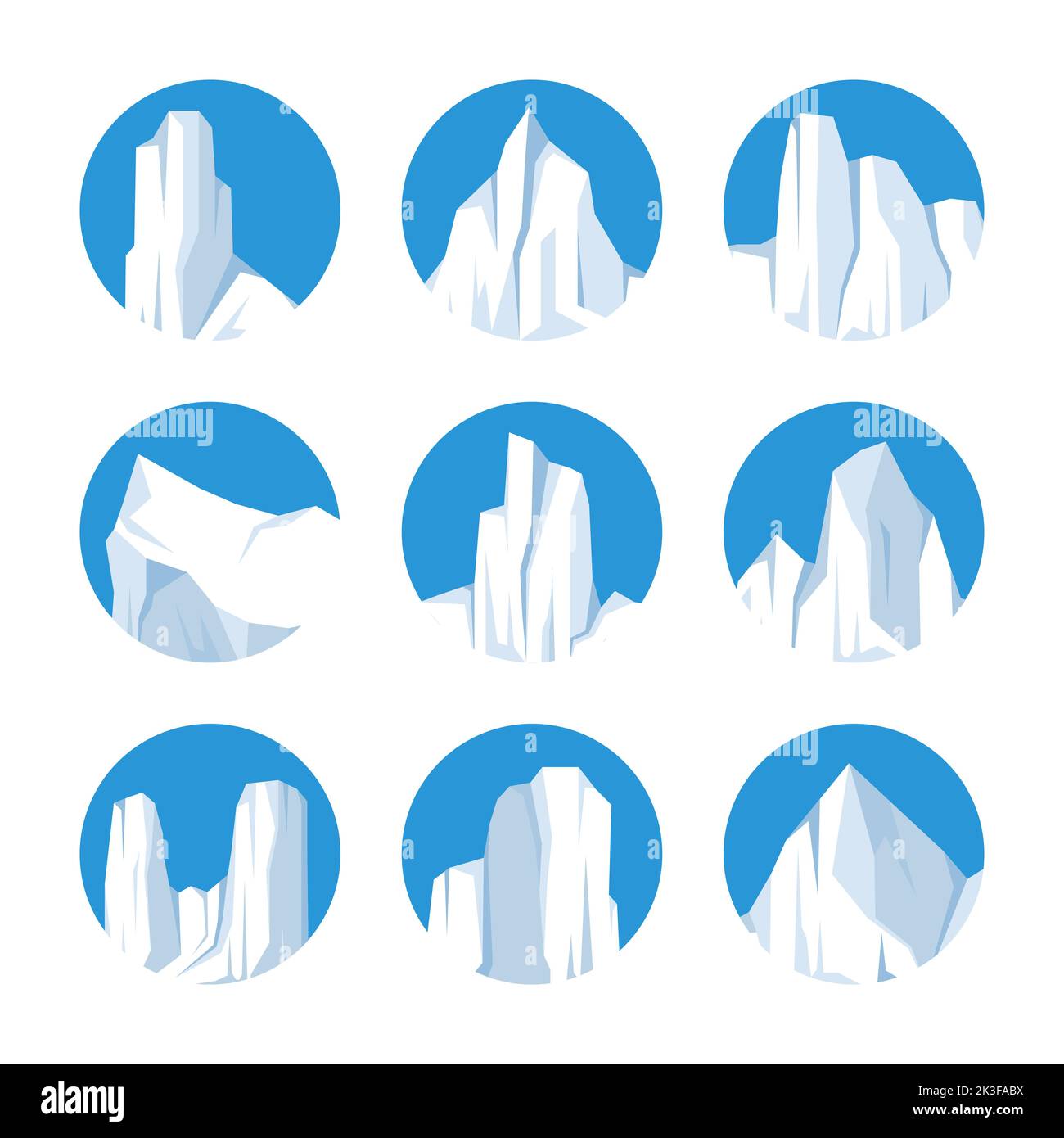 Floating icebergs collection. Drifting arctic glacier, block of frozen ...