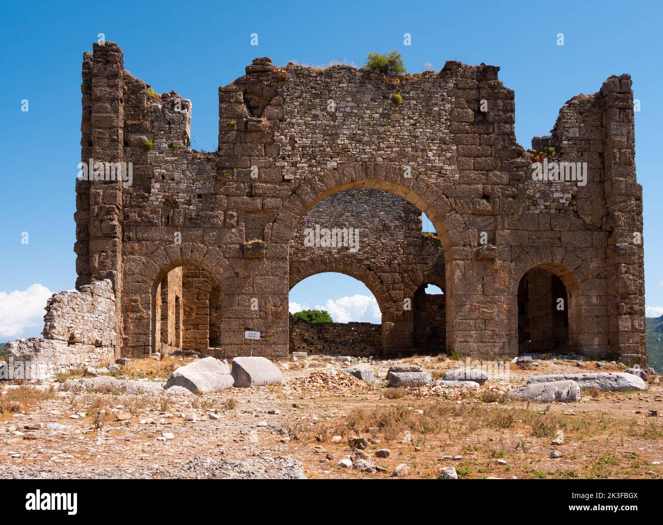 Remains of eastern section of ancient basilica in Aspendos, Turkey ...