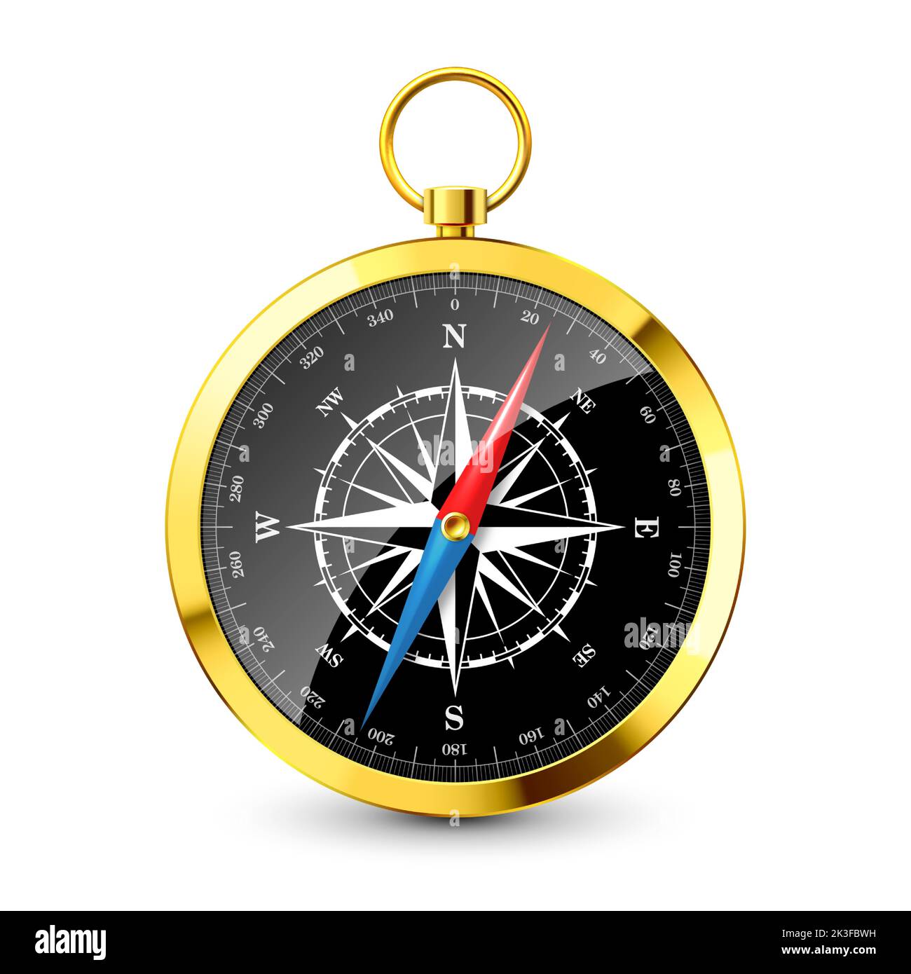 Realistic golden vintage compass with marine wind rose and cardinal ...