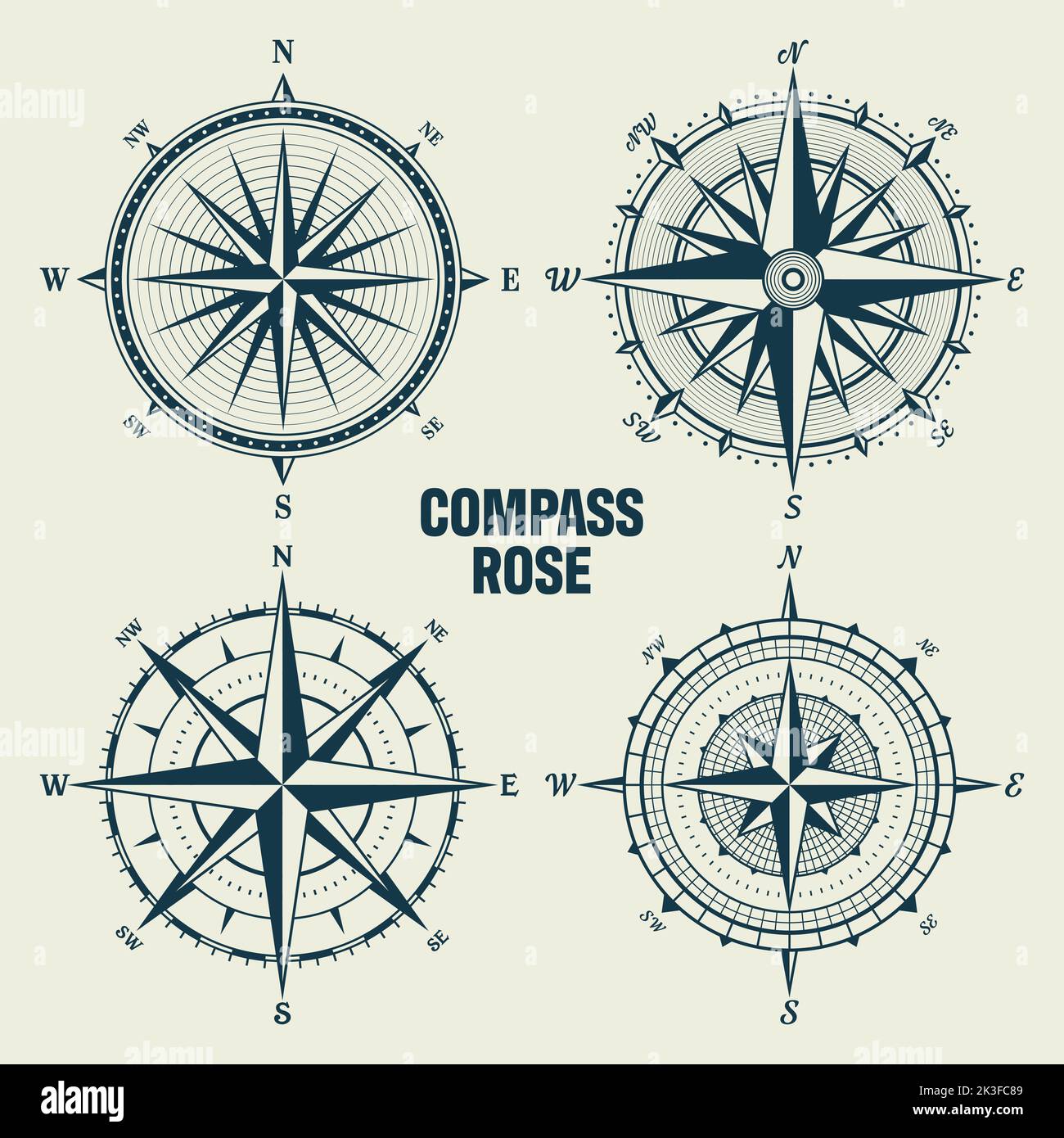Vintage marine wind rose, nautical chart. Monochrome navigational ...