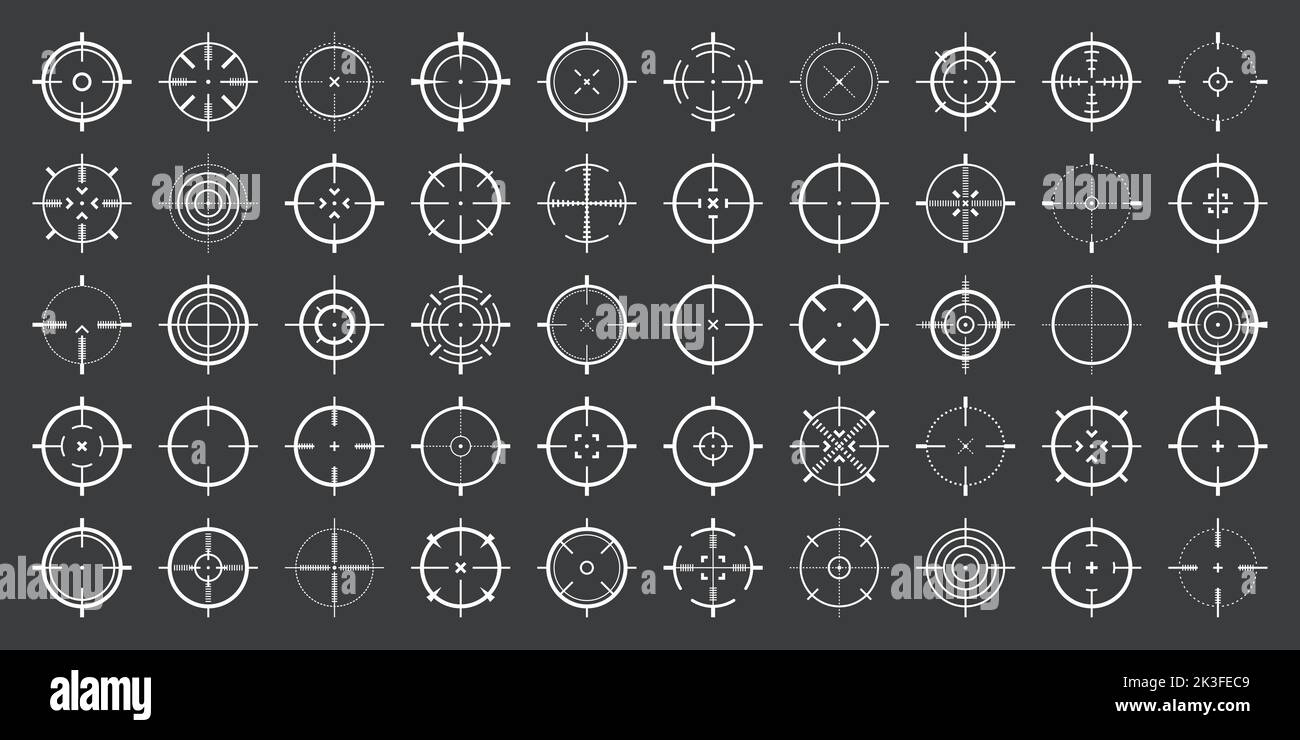 Crosshair, gun sight vector icons. Bullseye, target or aim symbol ...
